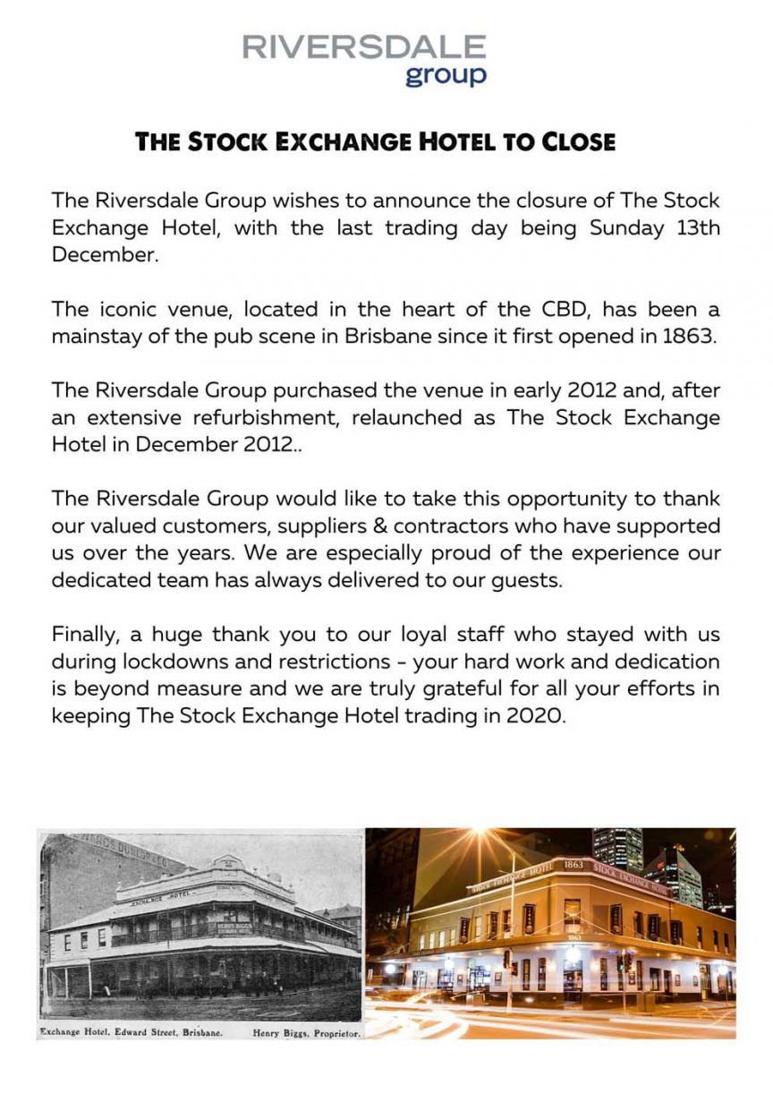 RIVERSDALE CLOSING THE STOCK EXCHANGE - PubTIC