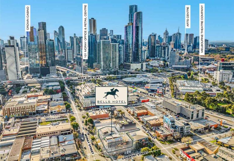 Bells Hotel 4 Aerial - CBD View with markers_30w - PubTIC